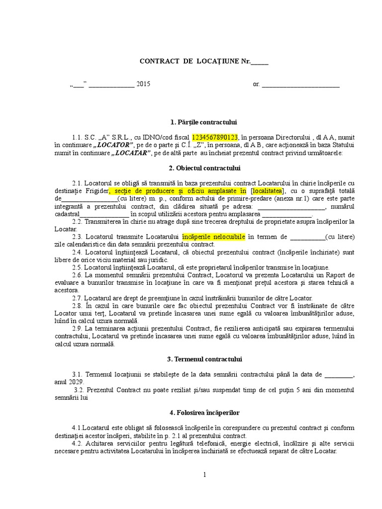 Contract de Locatiune A Bunurilor Imobile | PDF