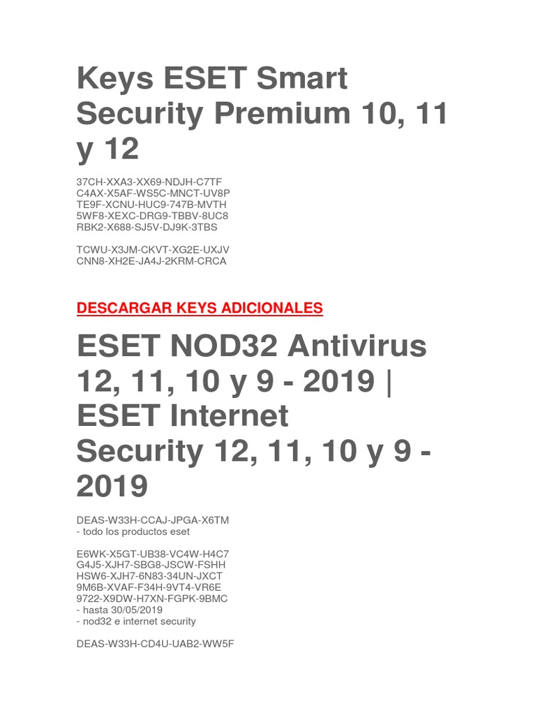 Keys ESET Smart Security Premium 10 | PDF | Antivirus Software ...