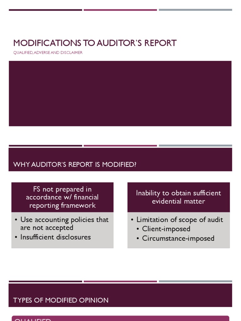 Modifications To Auditor'S Report: Qualified, Adverse and Disclaimer ...