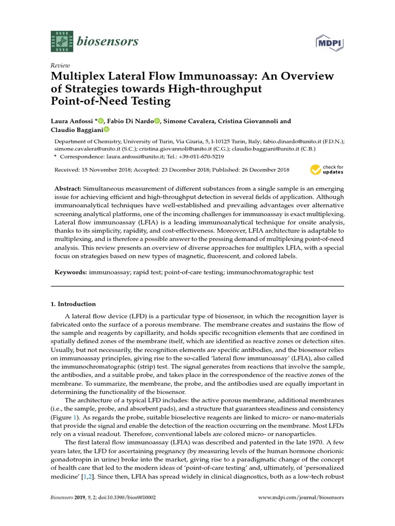 Multiplex Lateral Flow Immunoassay: An Overview of Strategies Towards ...