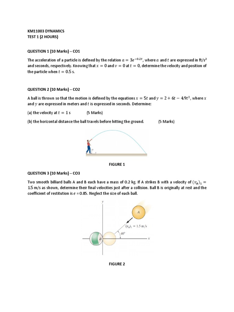 Km11003 Dynamics Test 1 (2 Hours) QUESTION 1 (10 Marks) - CO1 | PDF ...