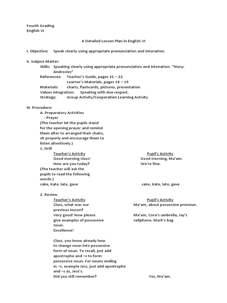 A Detailed Lesson Plan in English IV | PDF | Lesson Plan | English Language