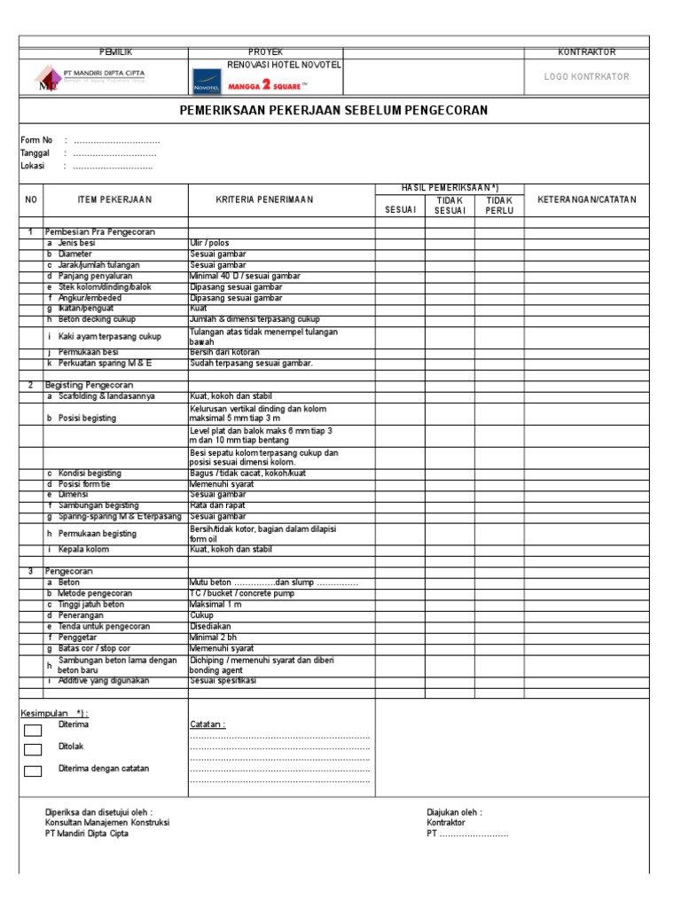 Form Checklist Struktur | PDF