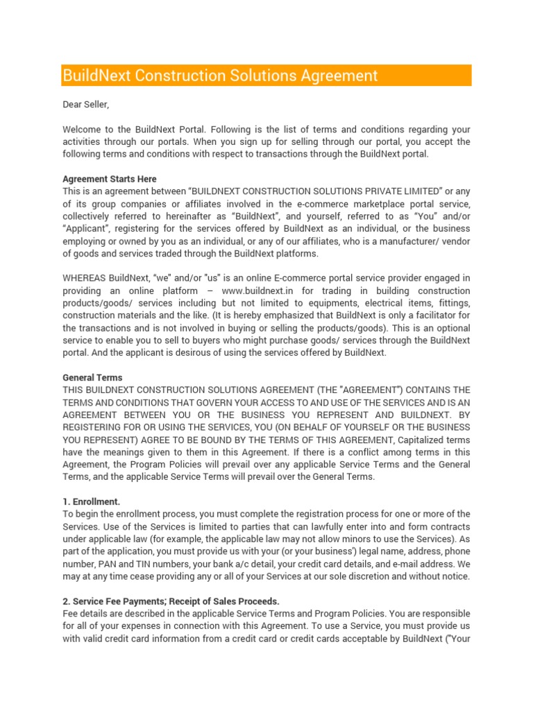 BuildNext Construction Solutions Agreement PDF | PDF | Credit Card ...