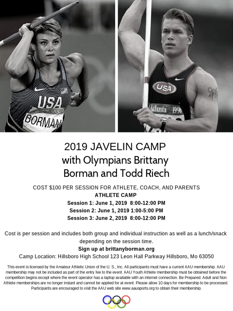 2019 Javelin Camp With Olympians Brittany Borman and Todd Riech | PDF