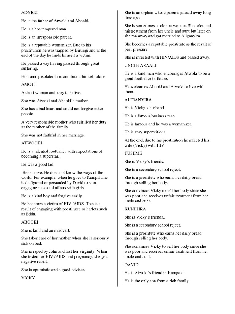 Passed Like A Shadow Characters PDF | PDF | Prostitution | Hiv/Aids