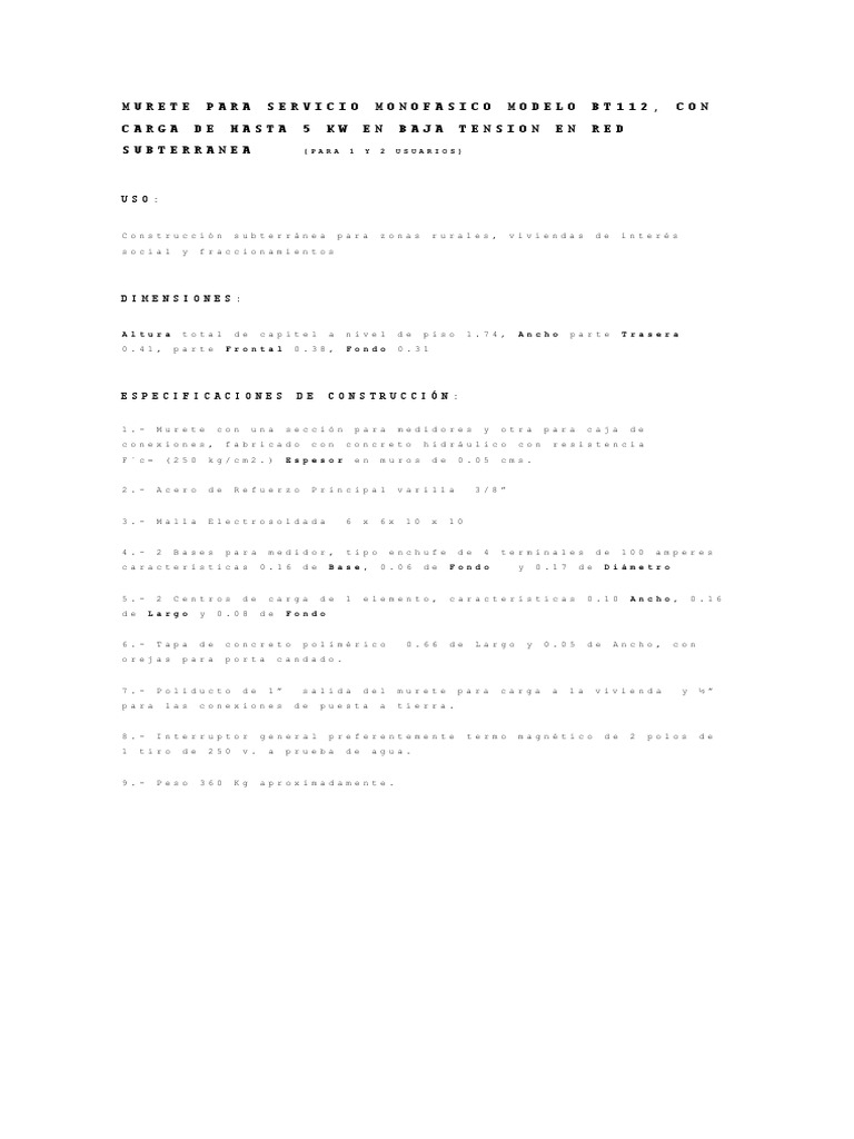 Murete Monofásico BT112 Subterráneo | PDF