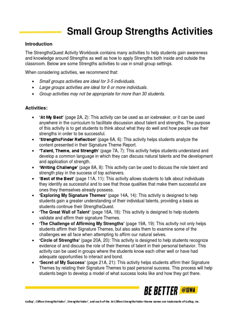 Small Group Strengths Activities | PDF | Change | Pedagogy