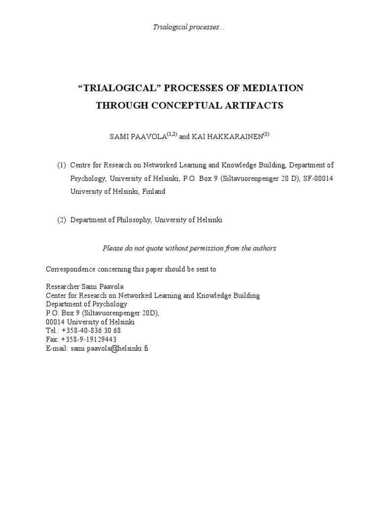 "Trialogical" Processes of Mediation Through Conceptual Artifacts | PDF ...