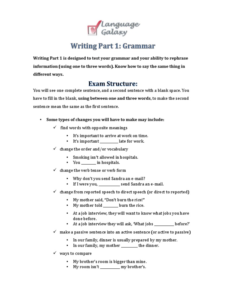 Writing Part 1 Worksheet | PDF | Verb | Linguistic Morphology