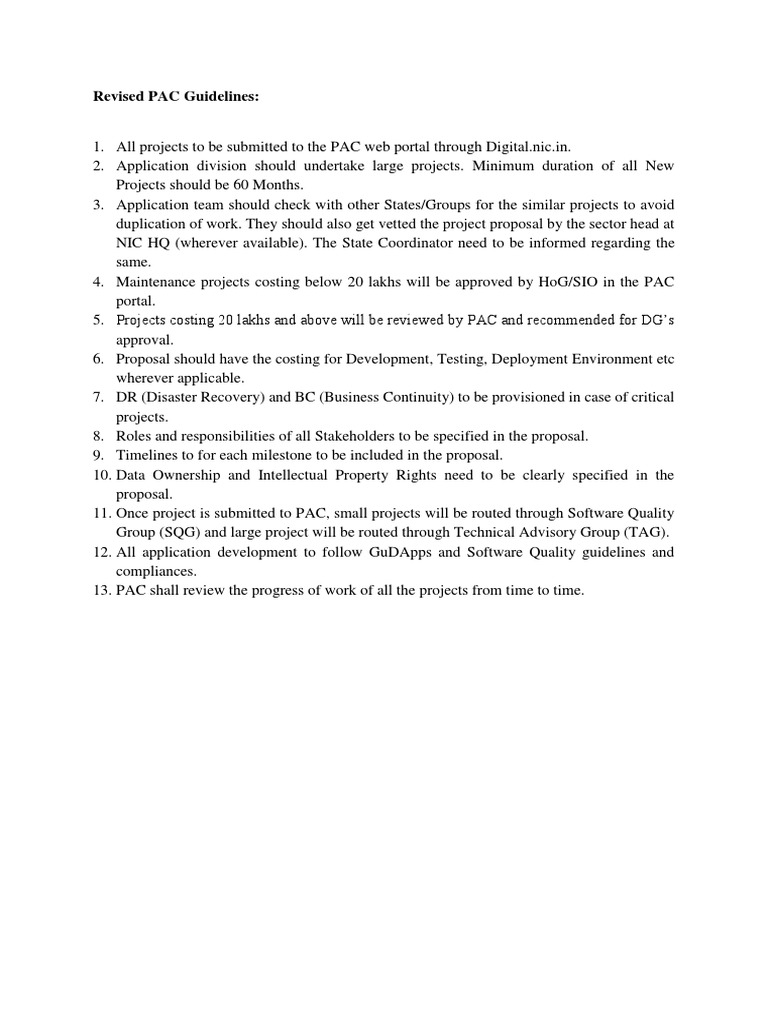 Revised Guidelines for Project Approval Committee (PAC) Submissions ...