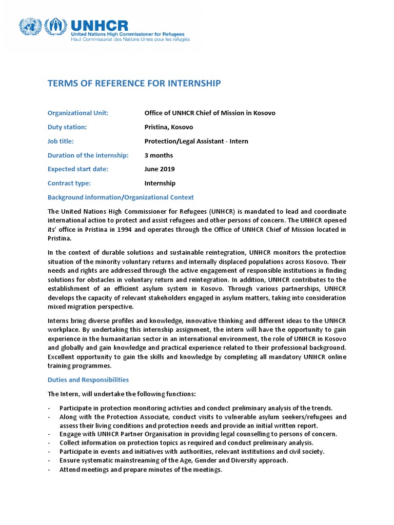 ToR Internship 2 X Law Faculty | PDF | United Nations High Commissioner ...