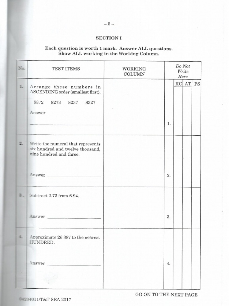 SEA Maths 2017 PDF | PDF