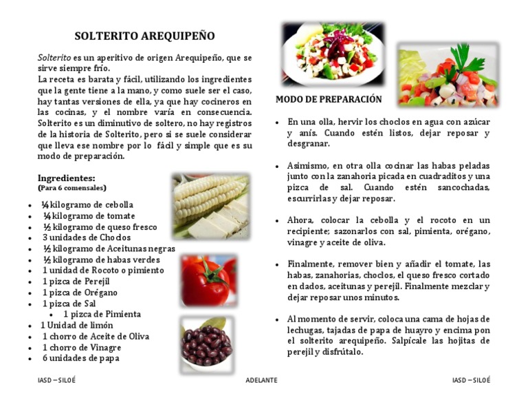Solterito Arequipeño | PDF | Cocina mediterranea | Cocina de las Americas