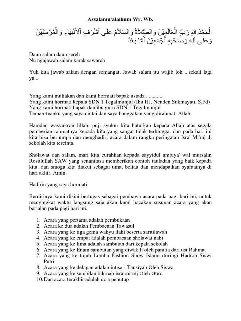 Teks Pembawa Acara MC Isra' Mi'Raj Di Sekolahan | PDF