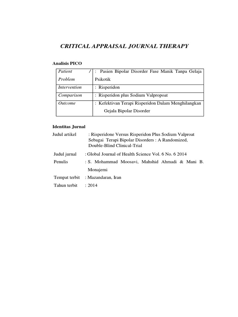 Critical Appraisal Journal Therapy: Analisis PICO | PDF | Bipolar ...