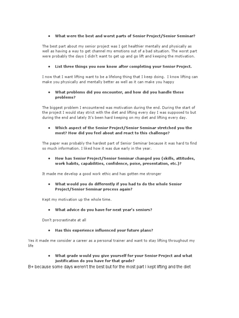Senior Project Reflections | PDF | Career & Growth | Self-Improvement