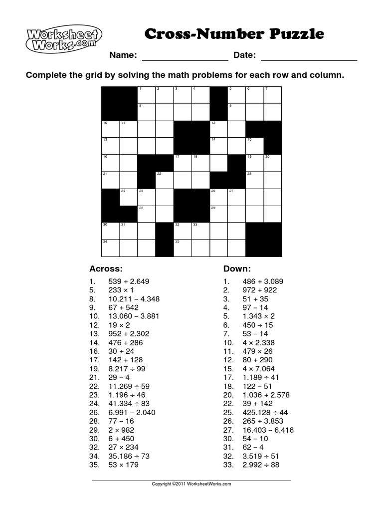 WorksheetWorks Cross-Number Puzzle 1 | PDF | Intellectual Works | Software