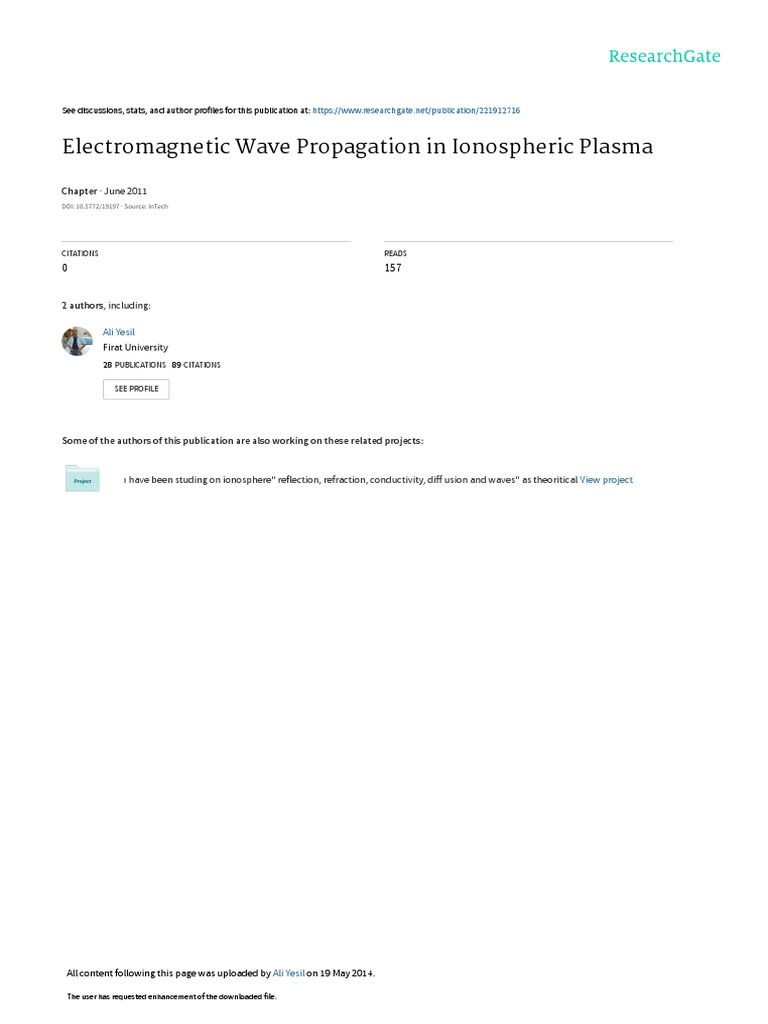 Electromagnetic Wave Propagation in Ionospheric Plasma: June 2011 | Download Free PDF ...