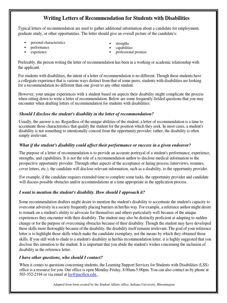 Writing Letters of Rec For Students W - Disabilities | PDF | Disability ...