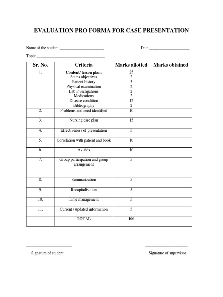 Case Presentation Evaluation Form | PDF
