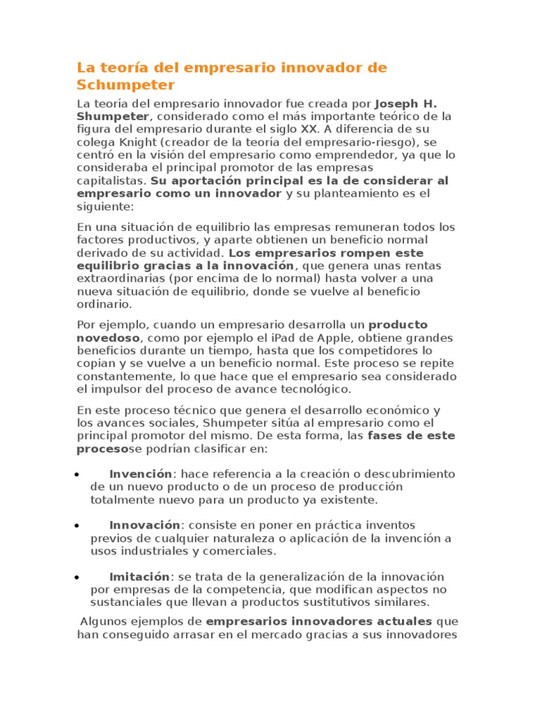 El Empresario Innovador - Schumpeter | PDF | Finanzas y dinero | Arte