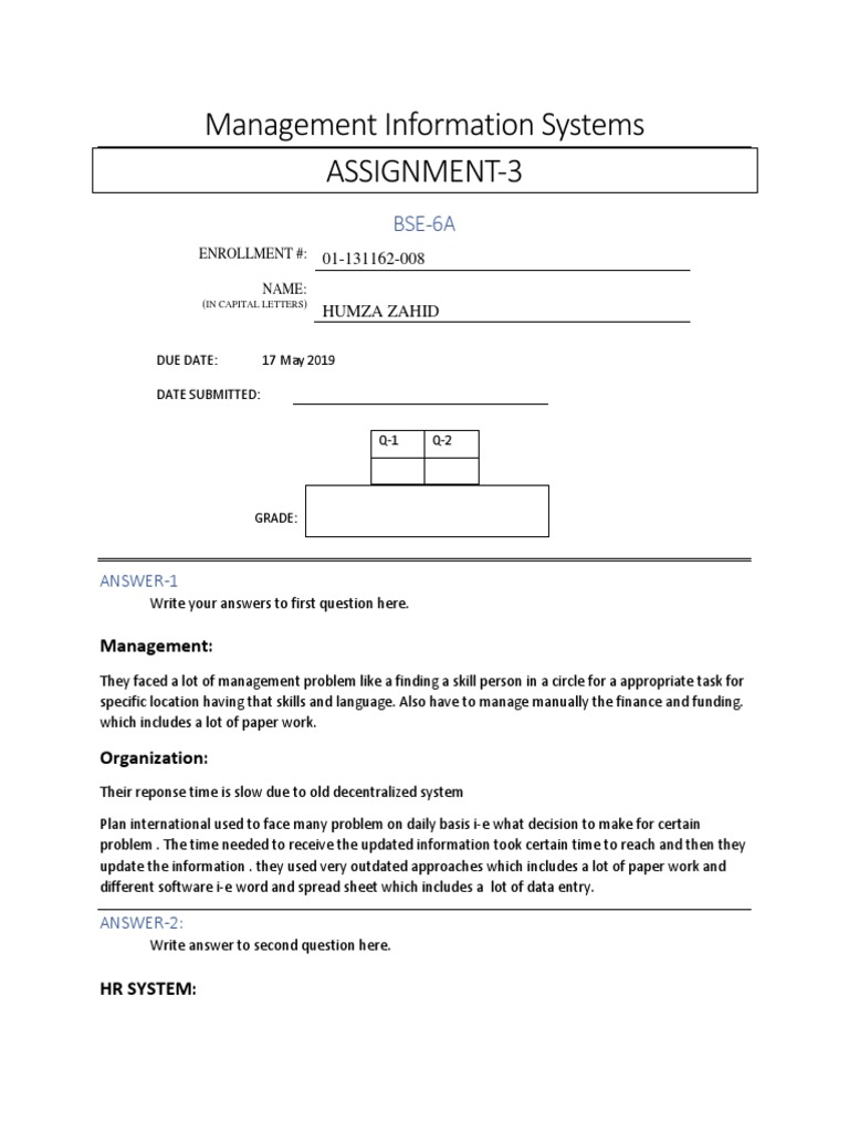 Management Information Systems Assignment-3: BSE-6A | PDF | Computers