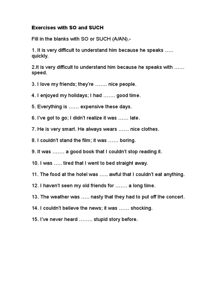 Exercises With So and Such | PDF