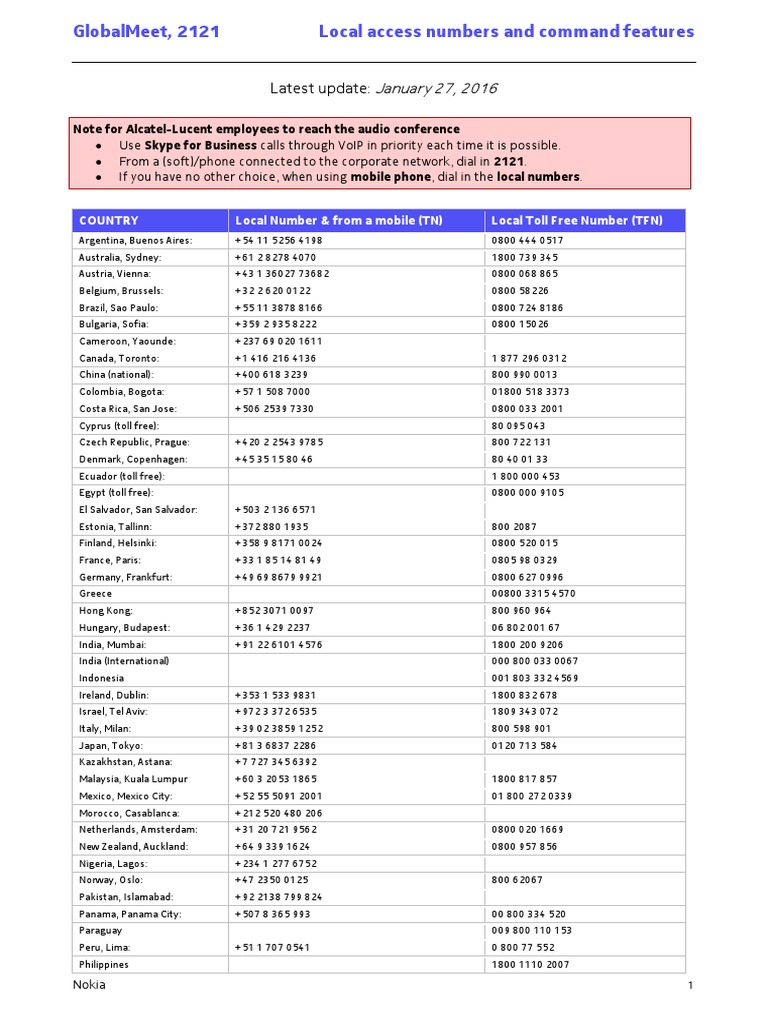 GlobalMeet Access Numbers PDF | PDF | Telecommunications | Information And Communications Technology