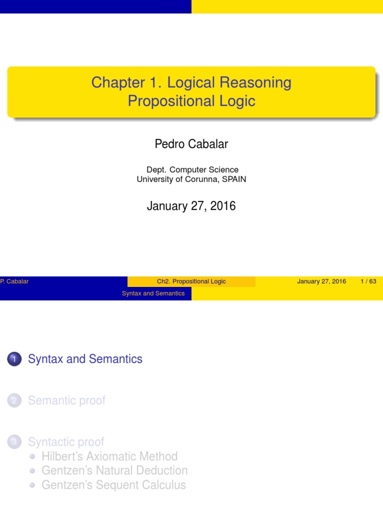 Chapter 1. Logical Reasoning Propositional Logic: Pedro Cabalar | PDF | Computational Complexity ...