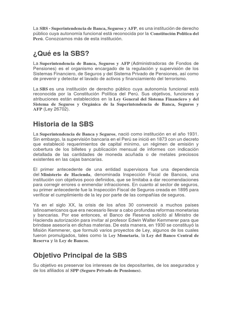 ¿Qué Es La SBS?: Perú. Conozcamos Más de Esta Institución | PDF ...
