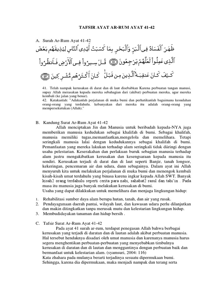 Tafsir Surah Ar-Rum Ayat 41-42 | PDF