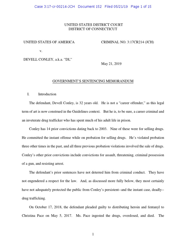 CONLEY Devell Govt Sentencing Memo | PDF | United States Federal ...