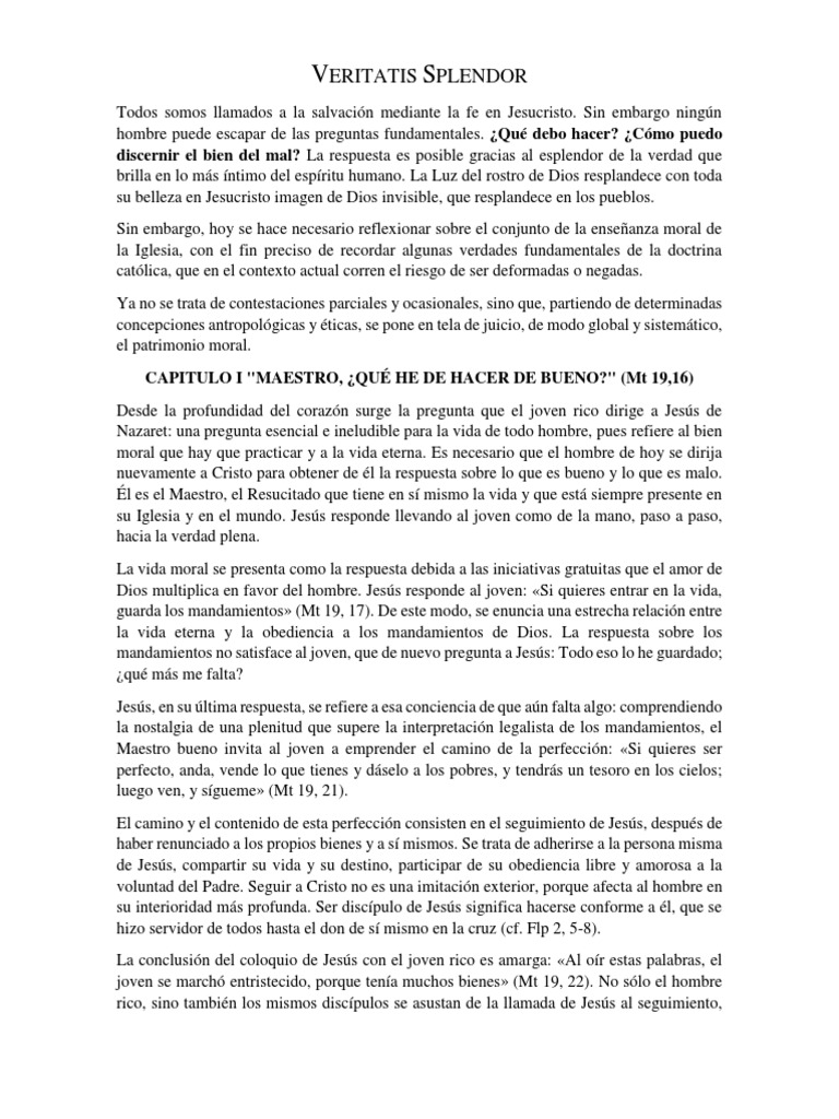 Veritatis Splendor Resumen | PDF | Moralidad | Libertad