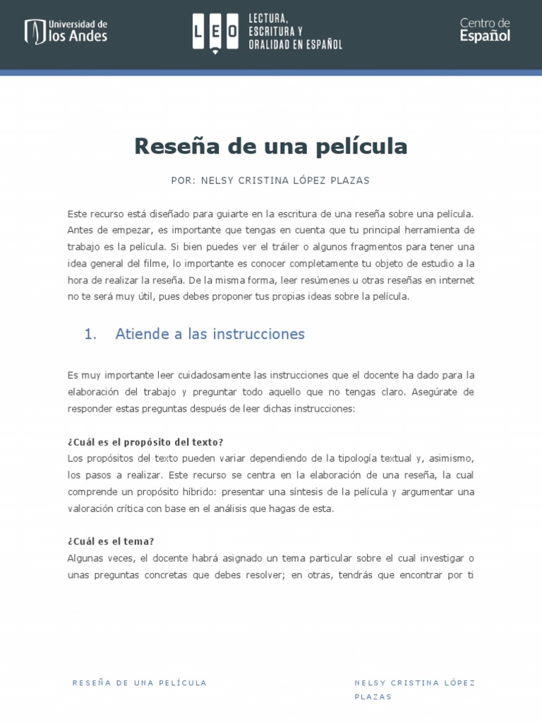 Modelo de Reseña para Pelicula Universidad de Los Andes | PDF | Color ...