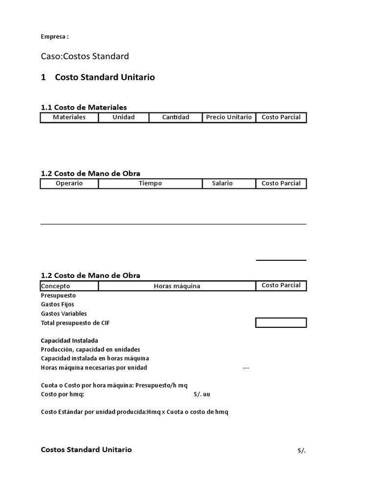 Formato Costos Standard | PDF | Presupuesto | Economias