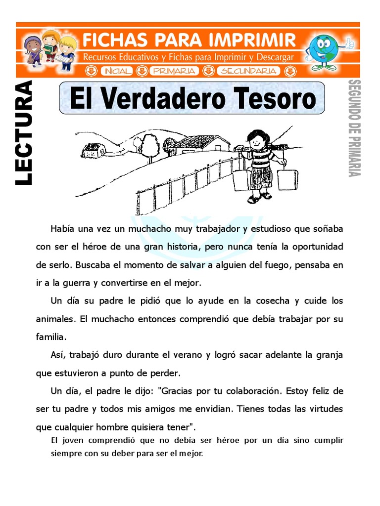 Ficha de El Verdadero Tesoro para Segundo de Primaria | PDF
