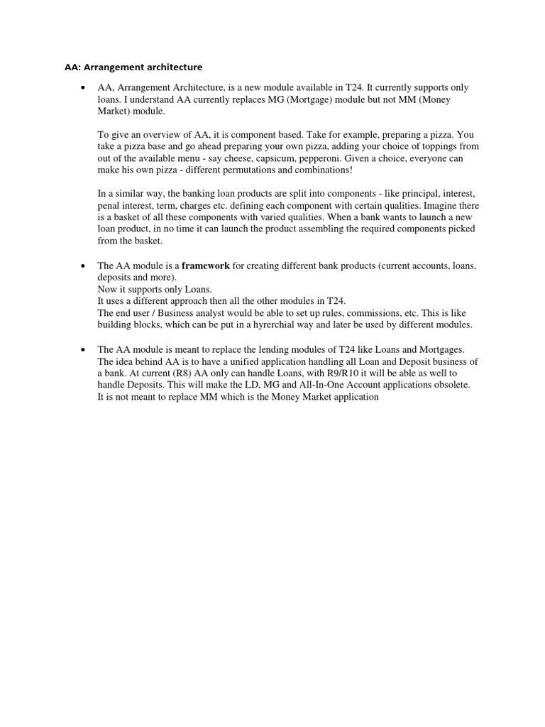 AA Module: T24 Arrangement Architecture | PDF