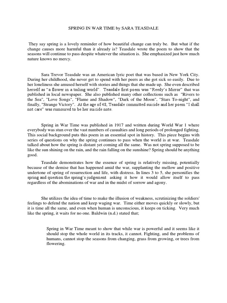 Spring in War Time by Sara Teasdale | PDF