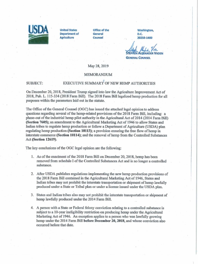 USDA Hemp Memo
