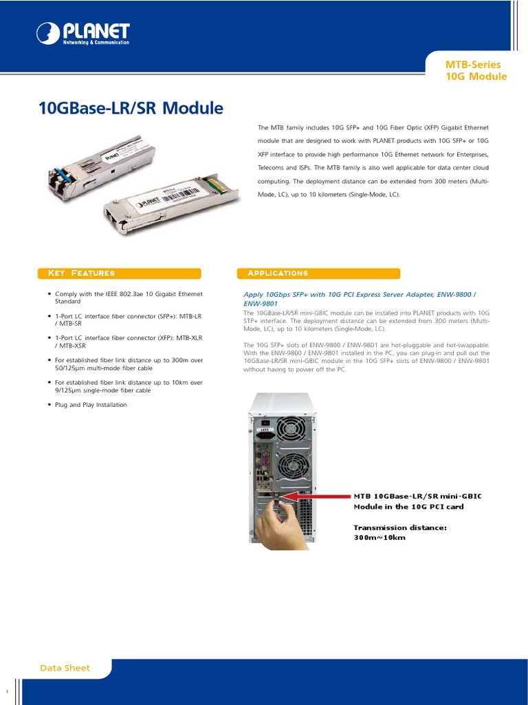 MTB-LR Datasheet Datasheet - en 20110816 | PDF | Optical Fiber | Physical Layer Protocols