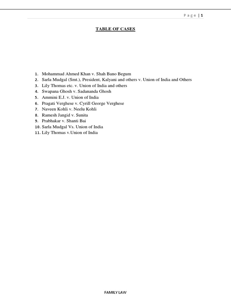 Table of Cases | PDF | Divorce | Supreme Court Of India