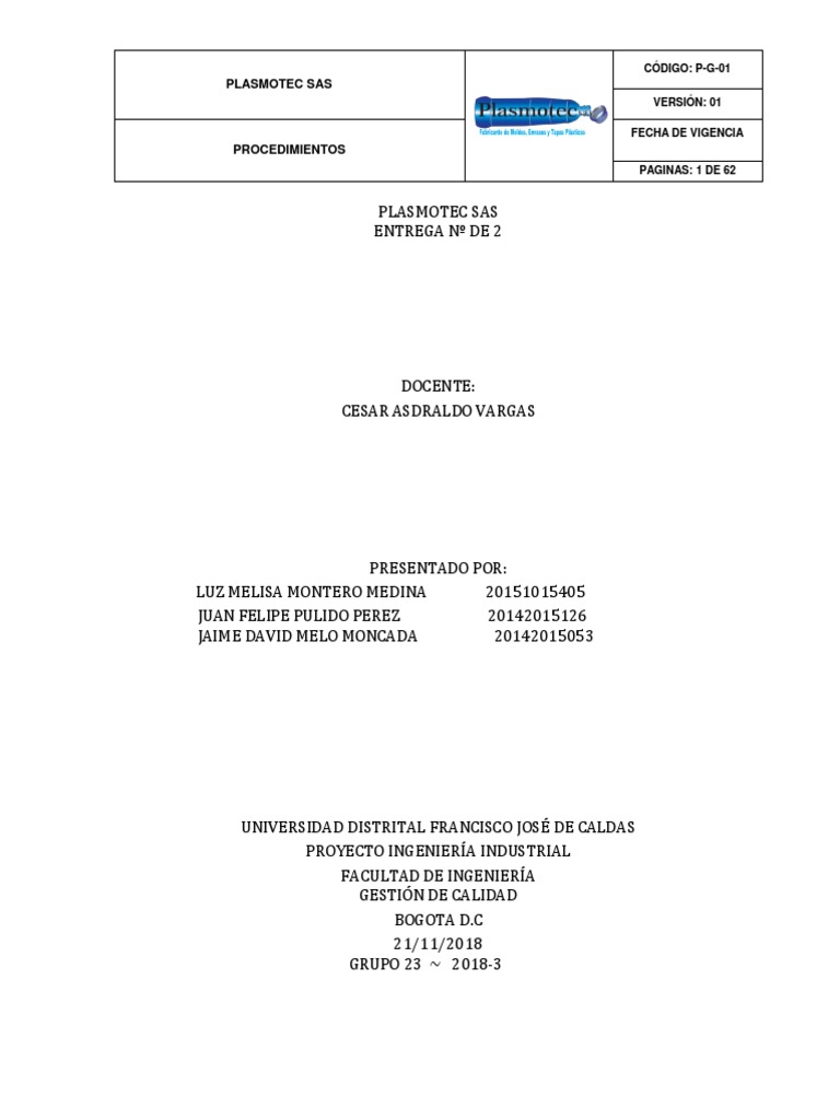 Plasmotec Sas Final | PDF | Calidad (comercial) | Industrias