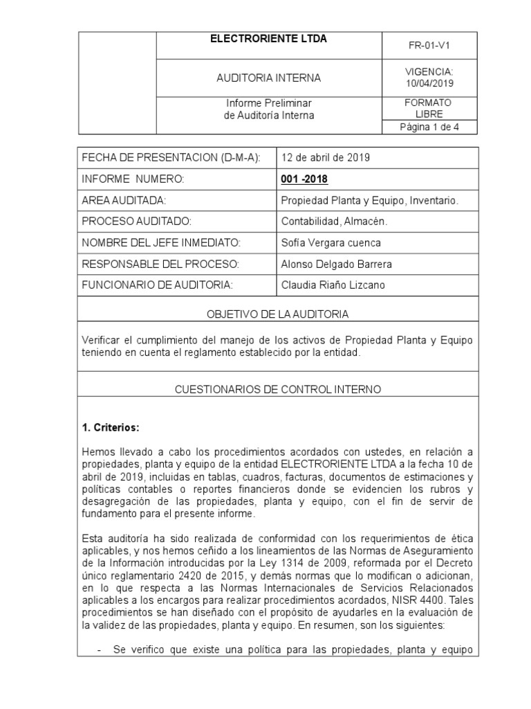 Informe Preliminar Auditoria | PDF | Auditoría | Contabilidad