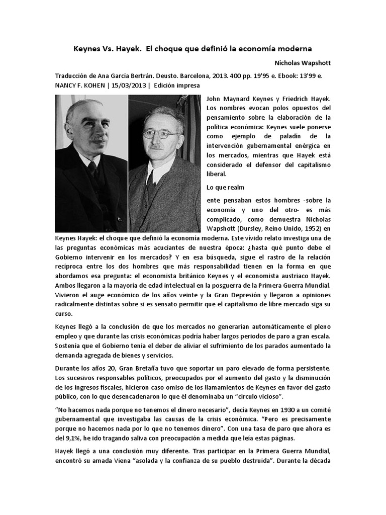 Keynes Vs Hayek | PDF | Friedrich Hayek | John Maynard Keynes