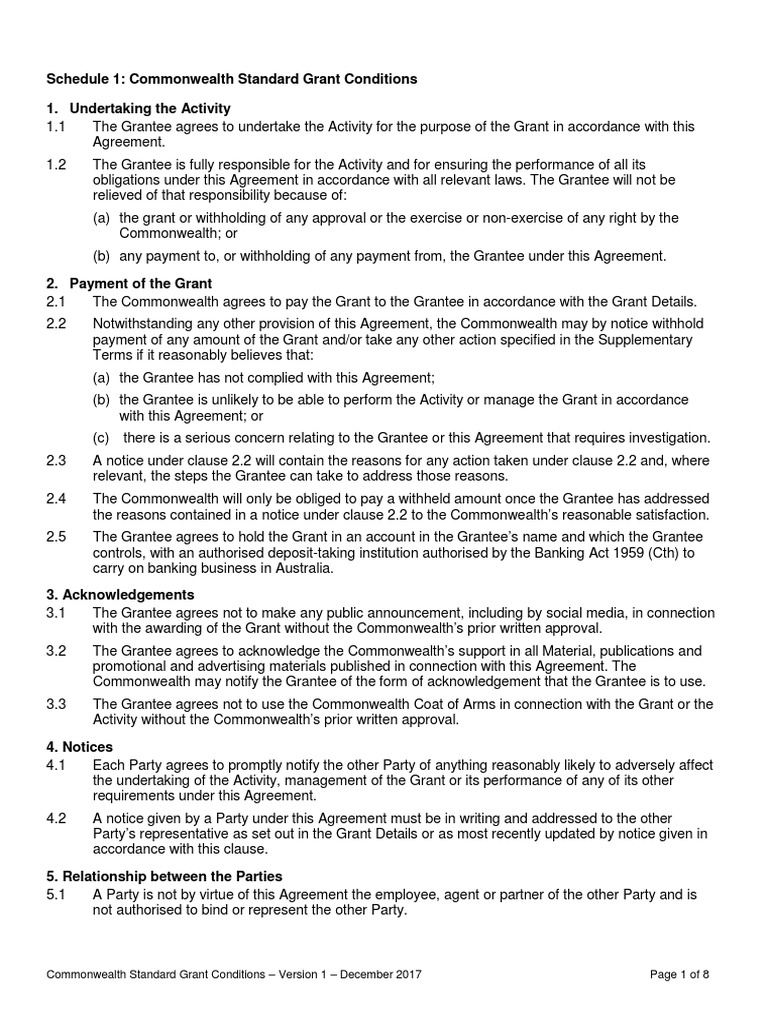 Commonwealth Standard Grant Conditions | PDF | Withholding Tax | Value ...