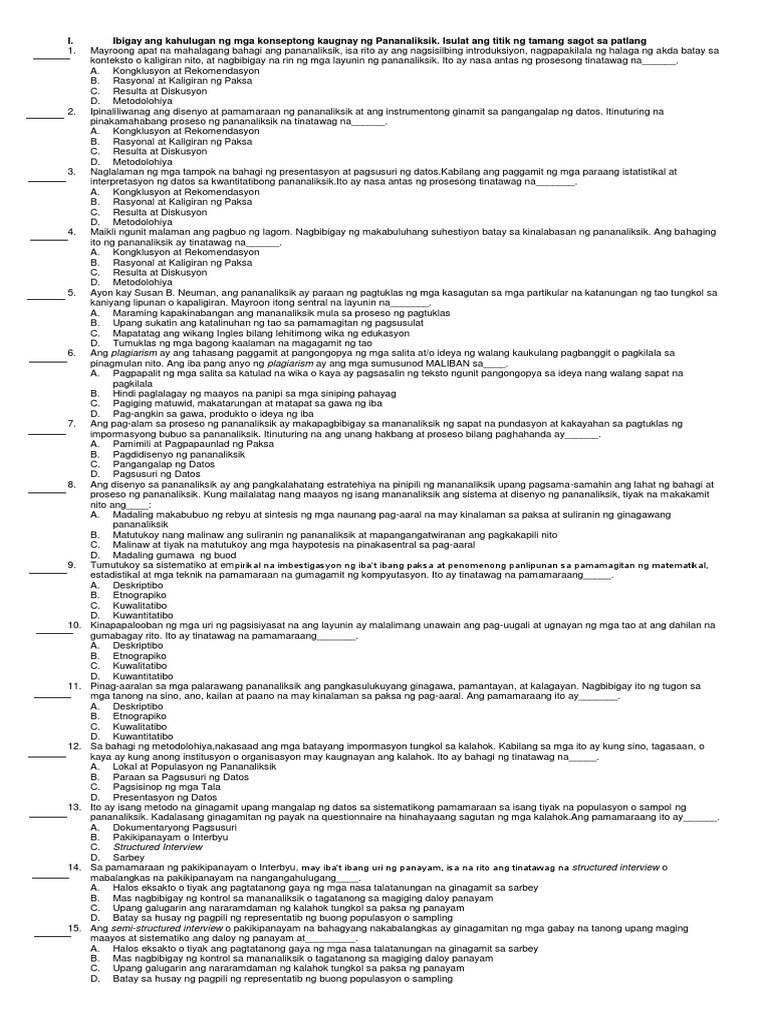Long Quiz 4th Quarter | PDF