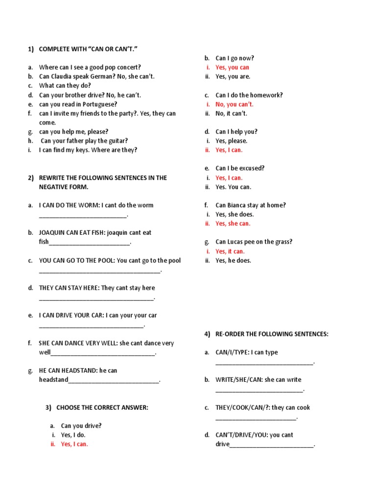 Test - Can - Can't | PDF