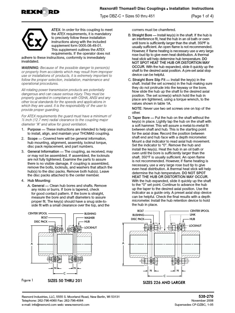538 270 Thomas Series DBZ, Sizes 50 451 Disc Couplings Manual | PDF ...