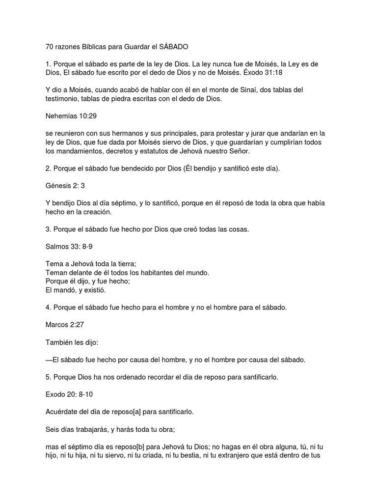 70 Razones para Guardar El Sabado | PDF | Shabat | Moisés